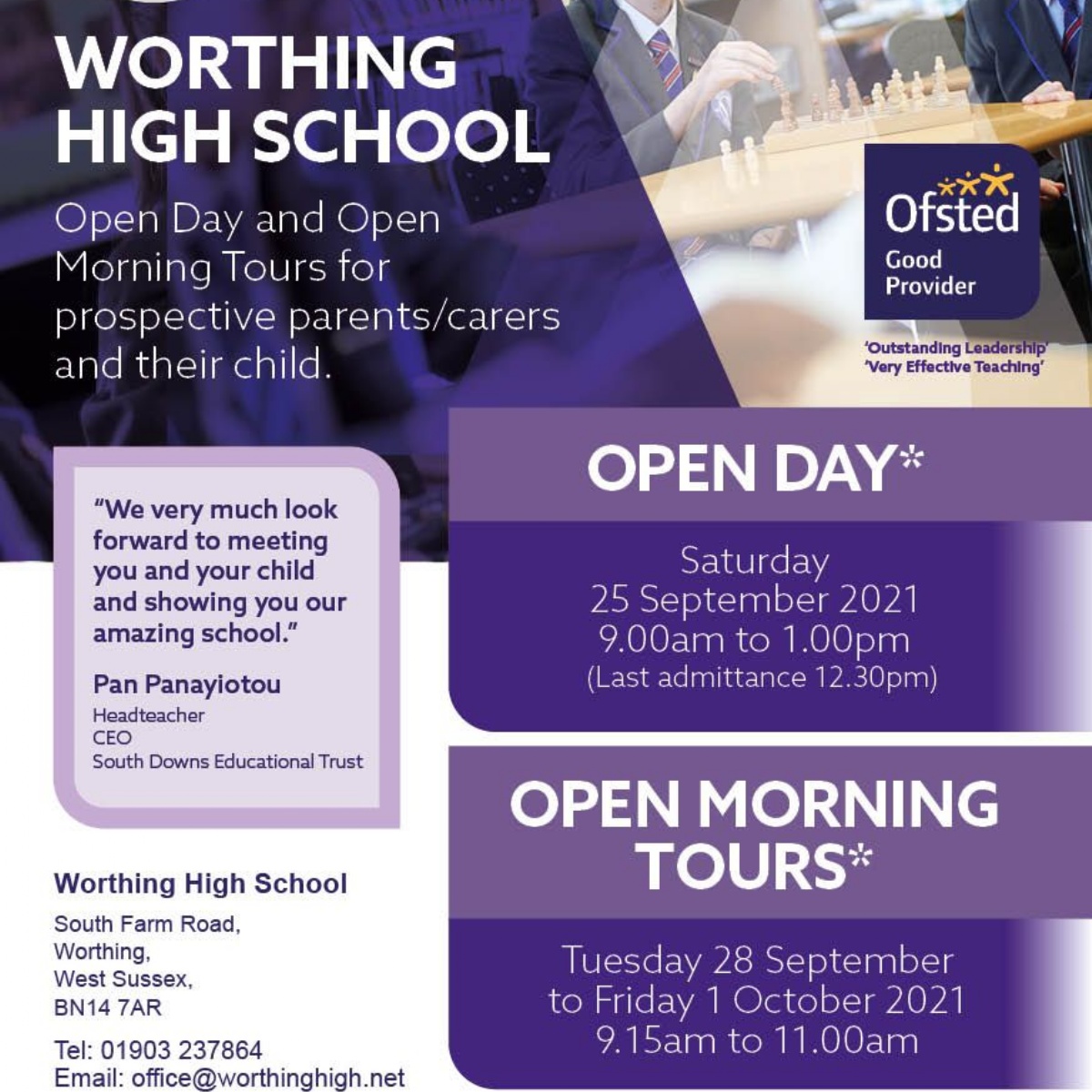 Worthing High School - Saturday 25th September 2021 Open Day & Open ...